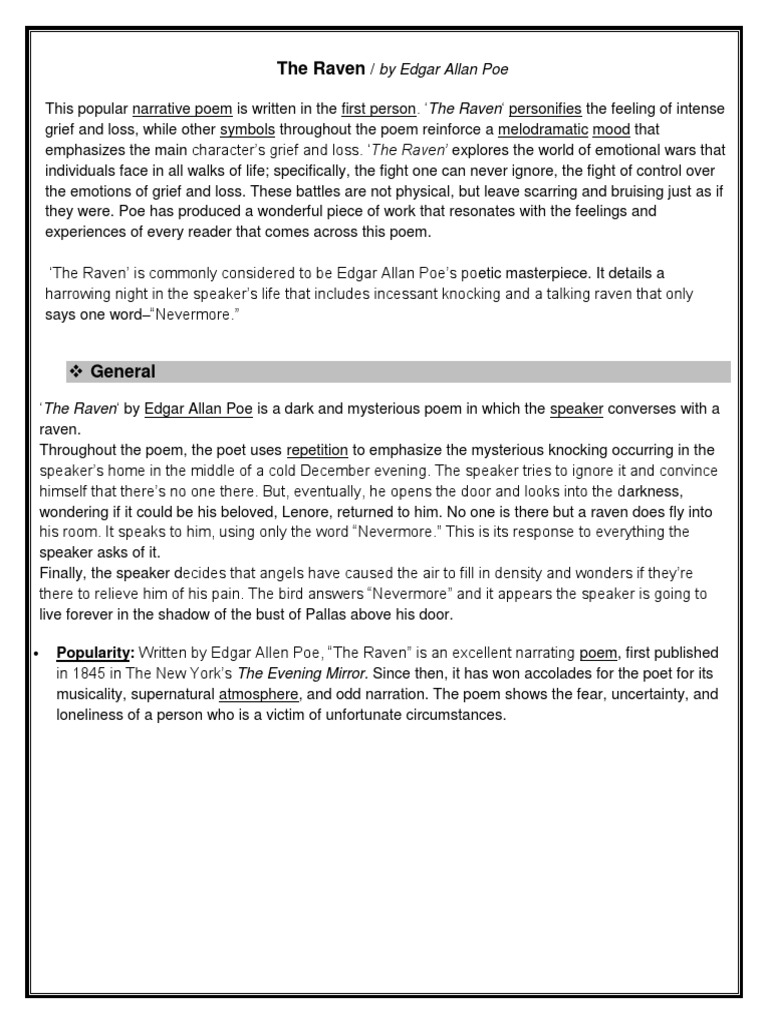 Raven Analysis | PDF | The Raven | Poetry