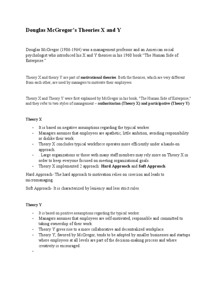 Douglas McGregors Theories X and Y | PDF | Career & Growth | Self ...