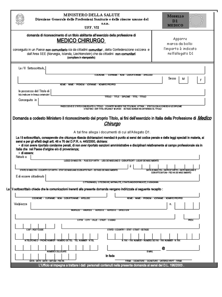 Modello d1 Medico | PDF