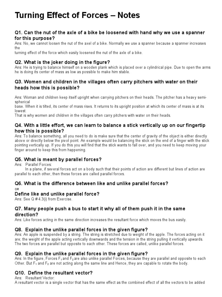 Turning Effect of Forces Guide | PDF | Torque | Center Of Mass
