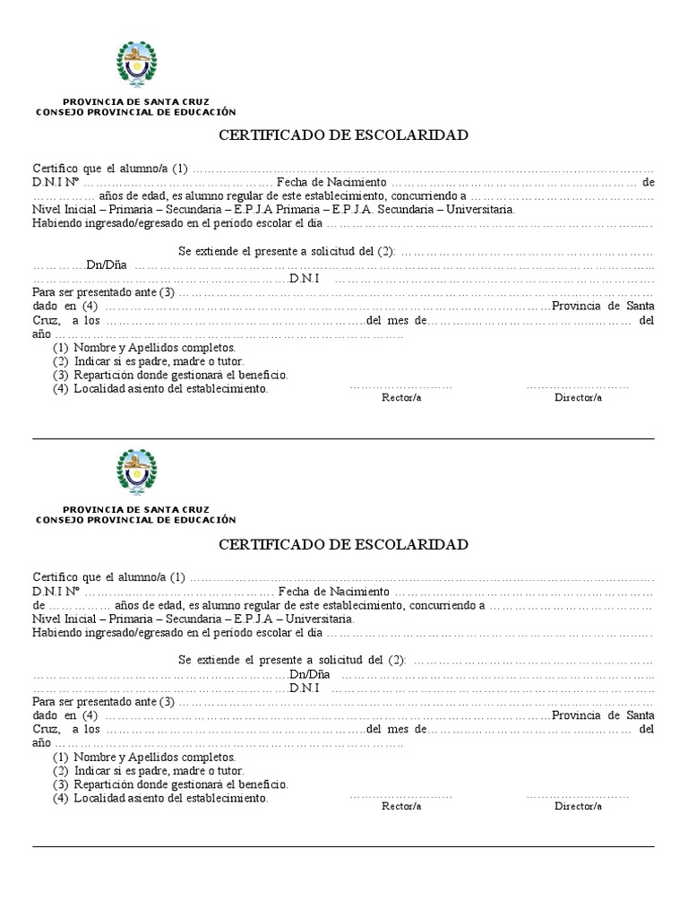 Certificado De Escolaridad Modelo 2013 | Pdf