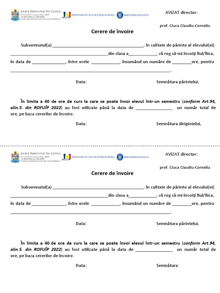 Cerere de Invoire 2022-2023 | PDF