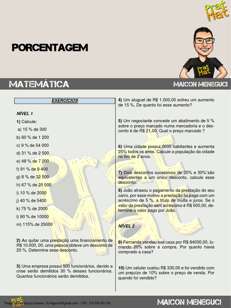 Lista de Porcentagem | PDF | Economias