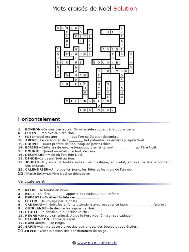 Mots Croises Noel Solution | PDF | Noël | Sapin de Noël