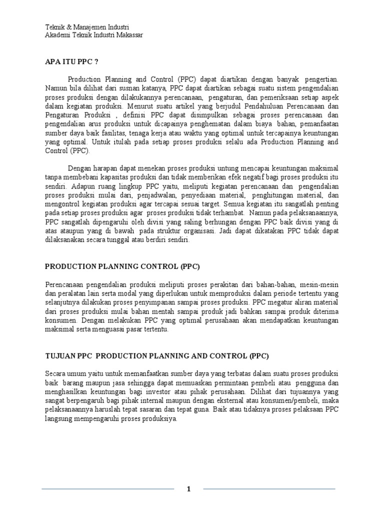 Production Planning and Control PPC | PDF | Bisnis