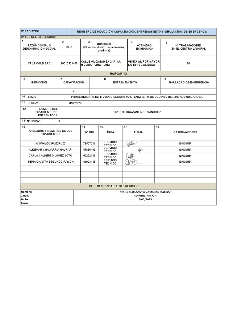Registro de Capacitación PTS-R | PDF