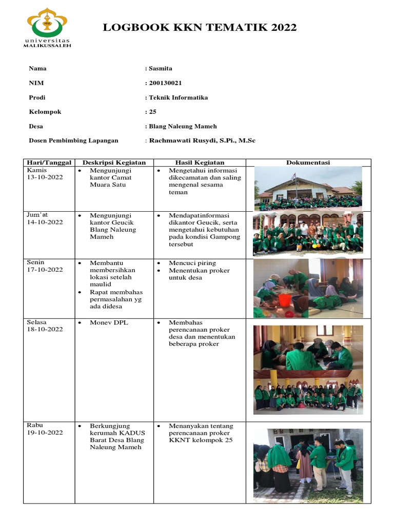 Logbook KKNT Kelompok 25 - Sasmita | PDF