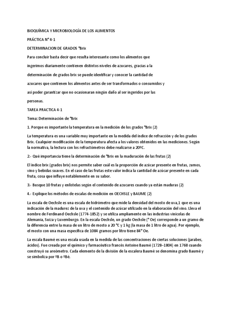 Determinación de Grados Brix en Alimentos | PDF | Química | Cantidad