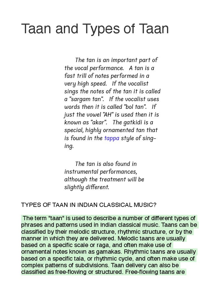 Taan and Types of Taaan 1 | PDF | Singing | Elements Of Music