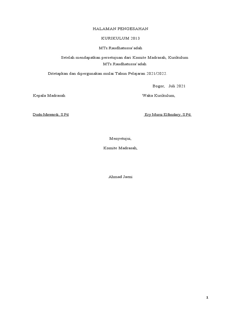 Halaman Pengesahan Dokumen Kurikulum | PDF