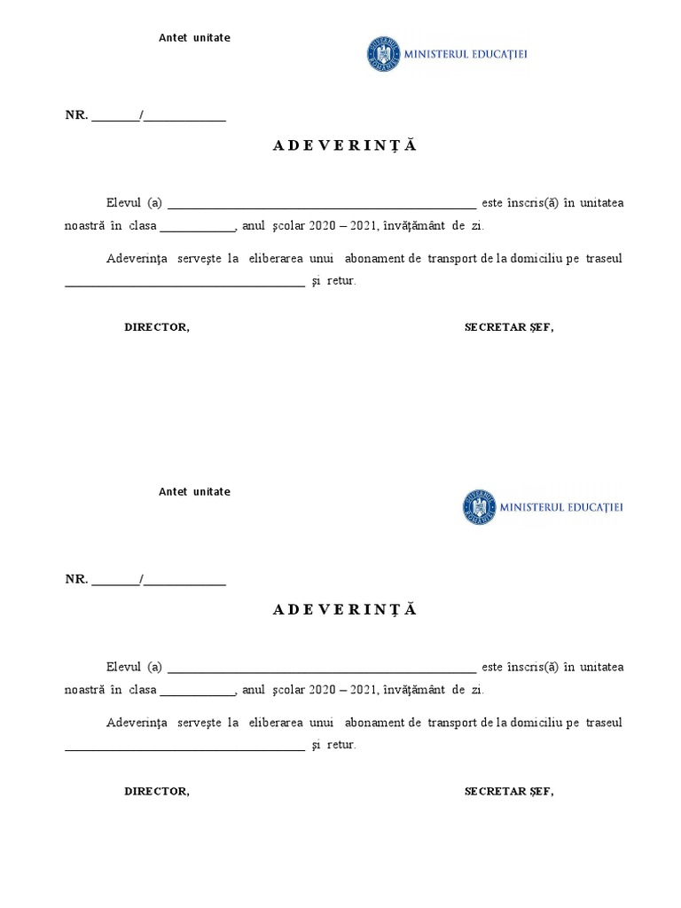 Adeverinta Elev Abonament | PDF