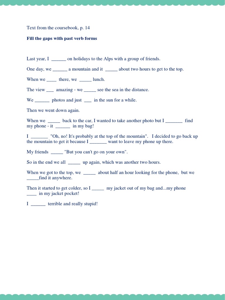 Fill in past verb forms from coursebook passage | PDF