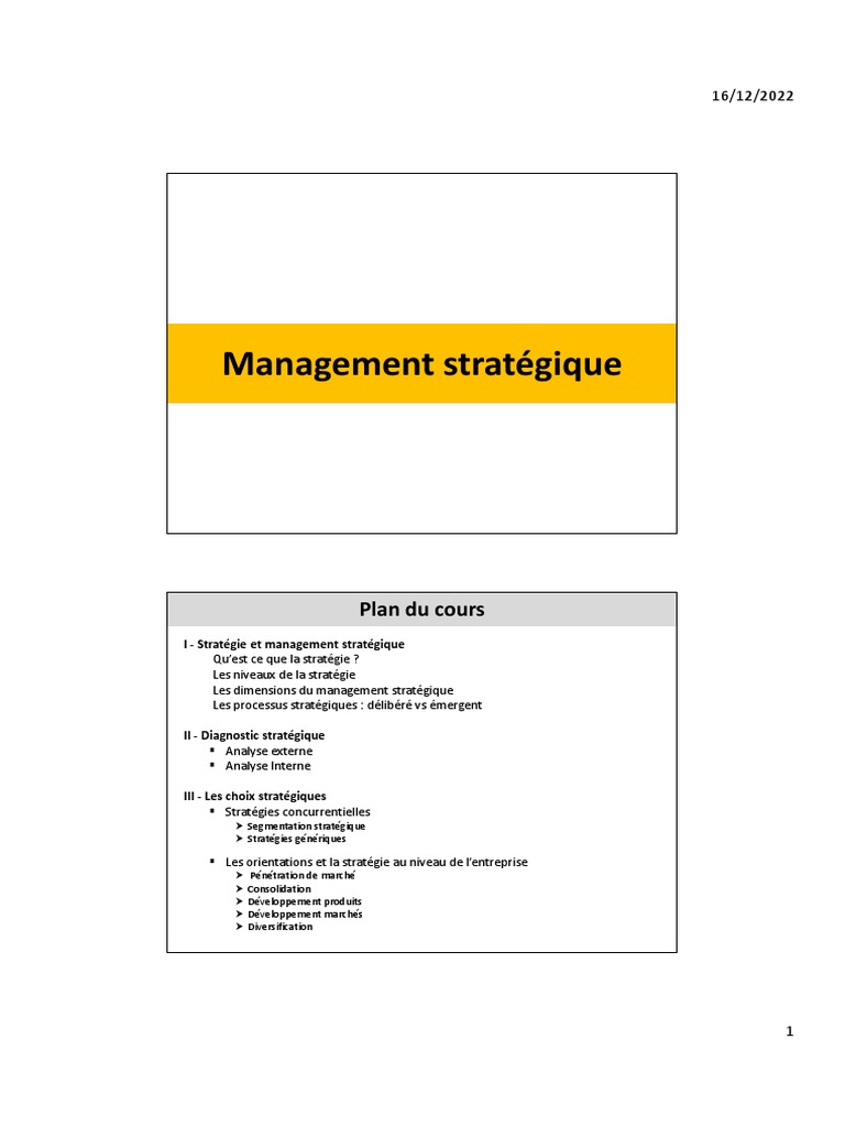 Cours sur le management stratégique | PDF | Gestion stratégique | Business