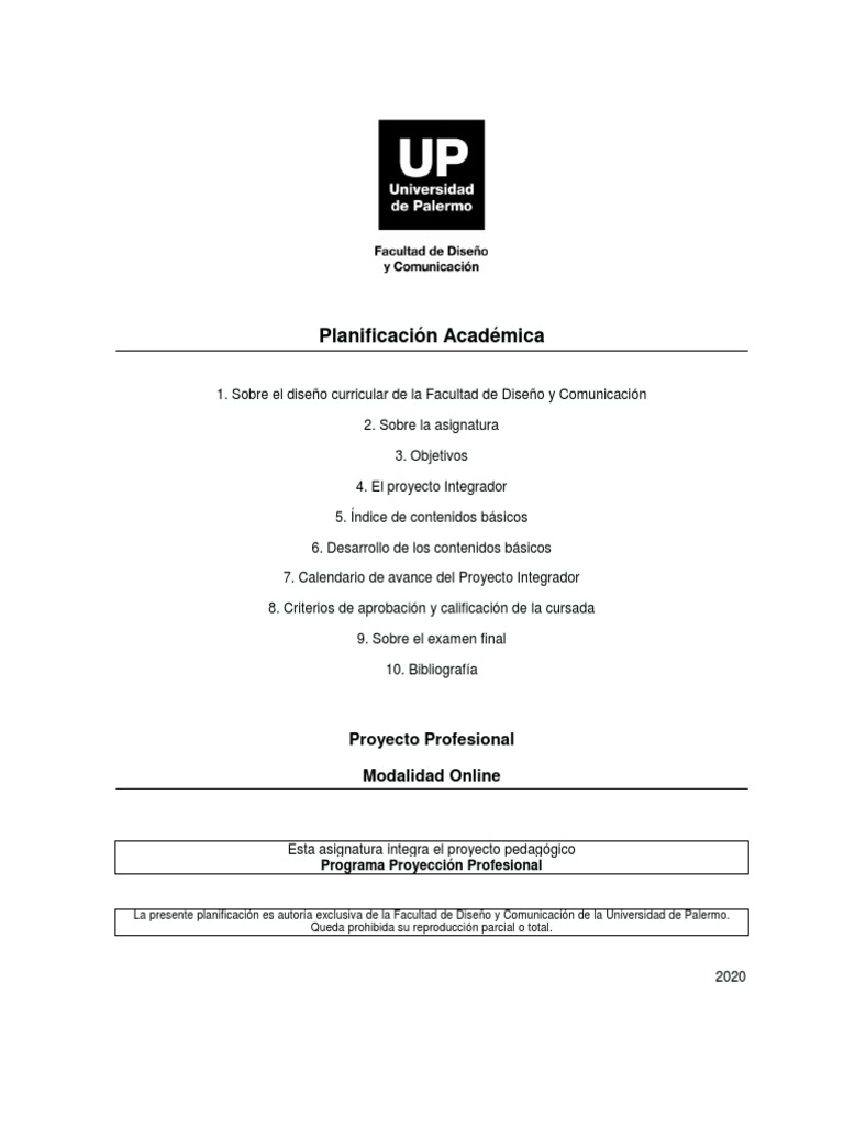 Proyecto Profesional Planificacion Academica Up | PDF | Evaluación | Diseño