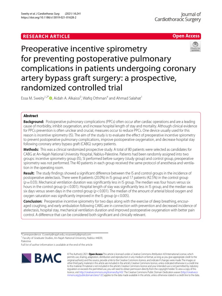 Role of Spirometry in Post CABG Pts | PDF | Coronary Artery Bypass ...