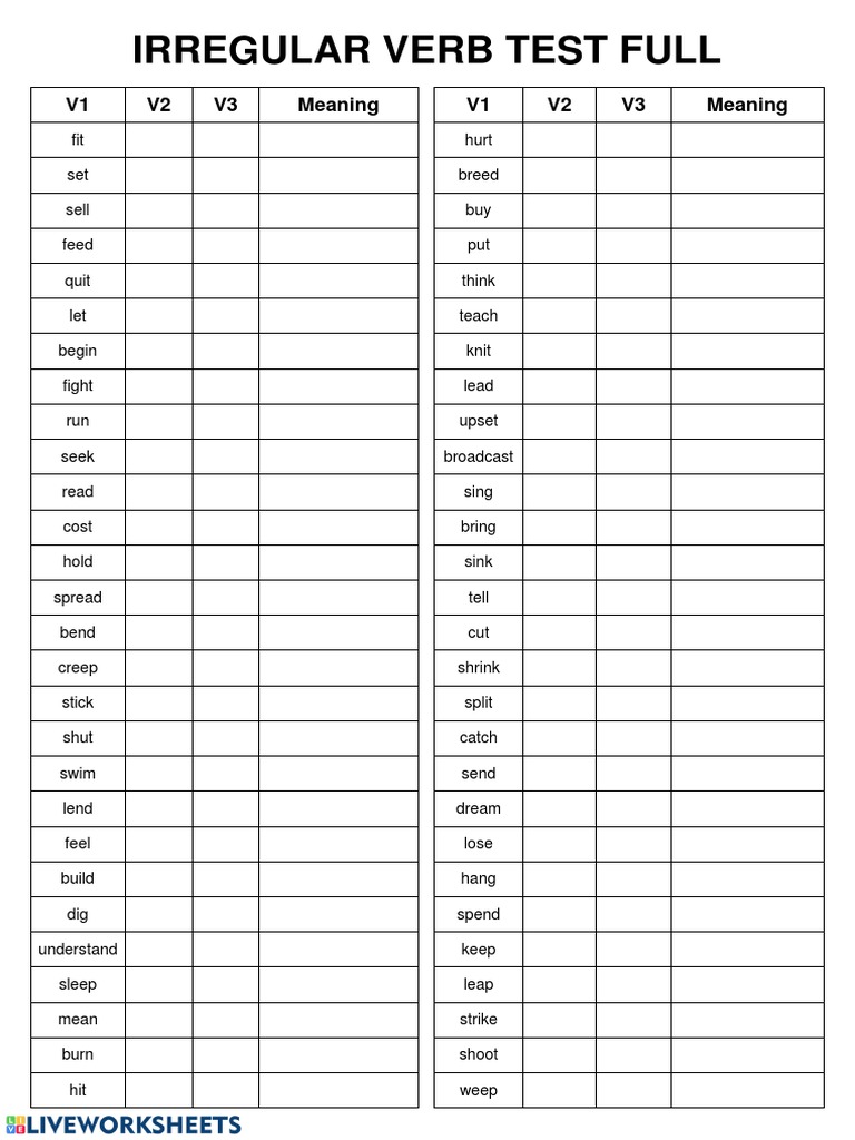 Irregular Verbs Test | PDF