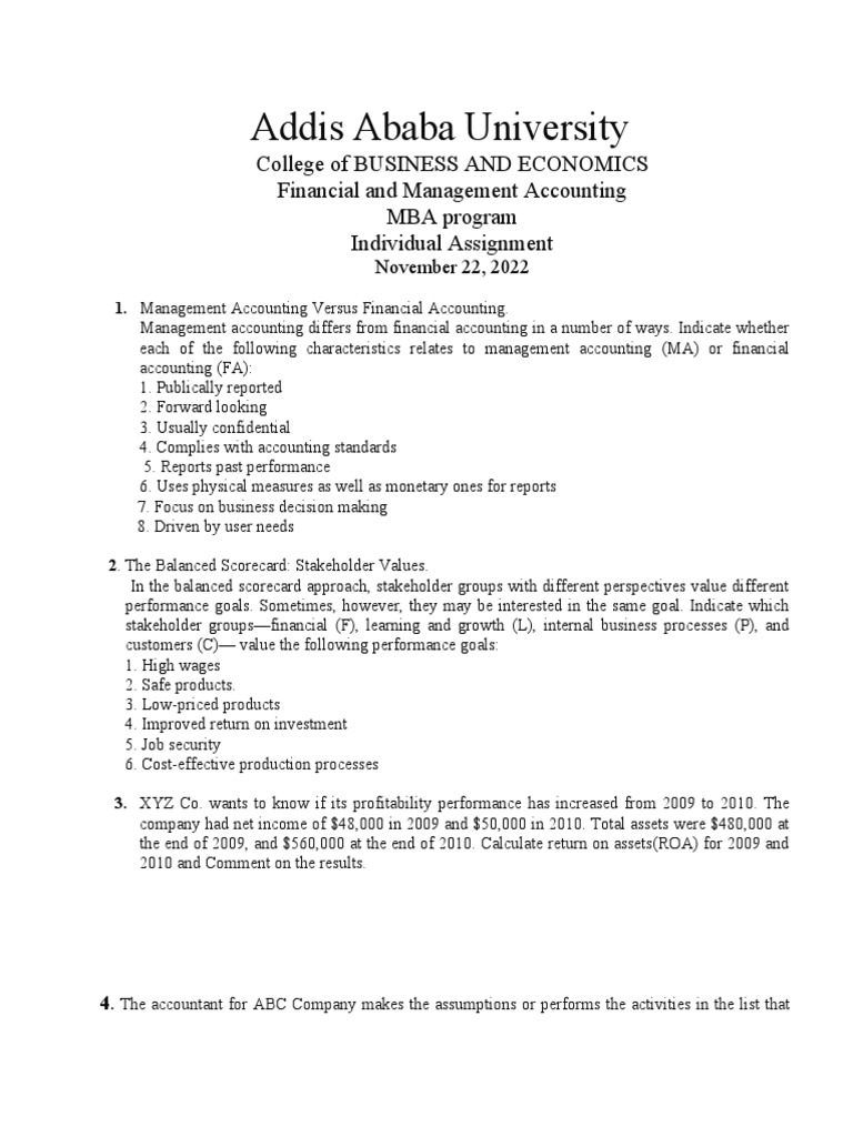 Assignment # 2 MBA Financial and Managerial Accounting | PDF | Expense | Strategic Management