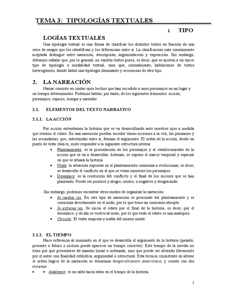 Tipologías textuales: La narración y sus elementos | PDF | Narración ...