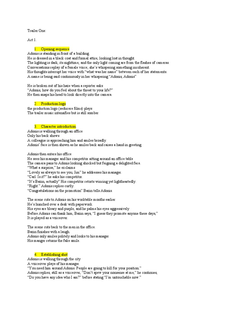 Trailer One Script Slash Idea | PDF | Art | Mystery, Thriller & Crime ...