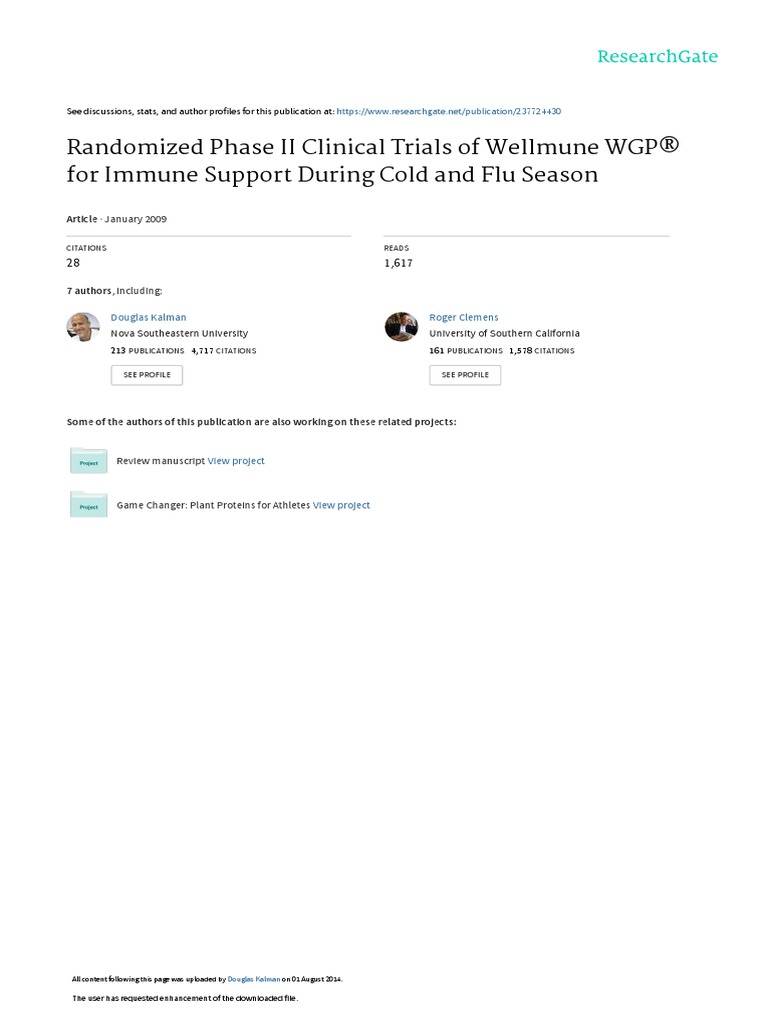 Randomized Phase II Clinical Trials of Wellmune WG | PDF | Common Cold ...