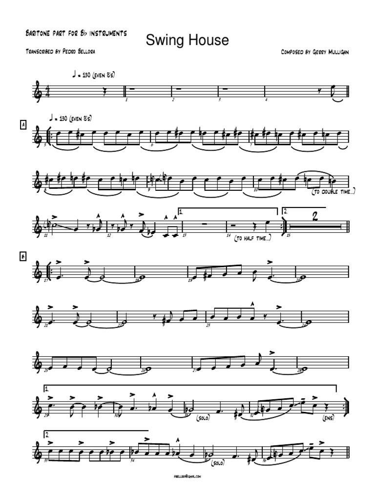 Swinghouse - Baritone Part For BB Instruments | PDF | Saxophone
