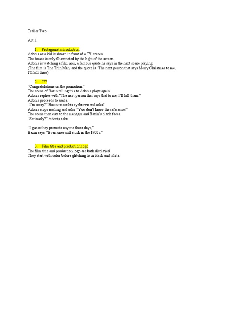 Trailer Two Script Slash Idea | PDF