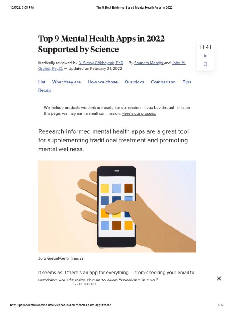 The 9 Best Evidence-Based Mental Health Apps in 2022 | PDF | Psychotherapy | Mental Health