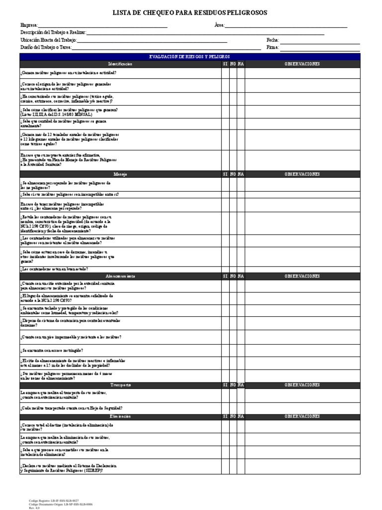 Check List RESPEL | PDF | Residuos | Entorno natural