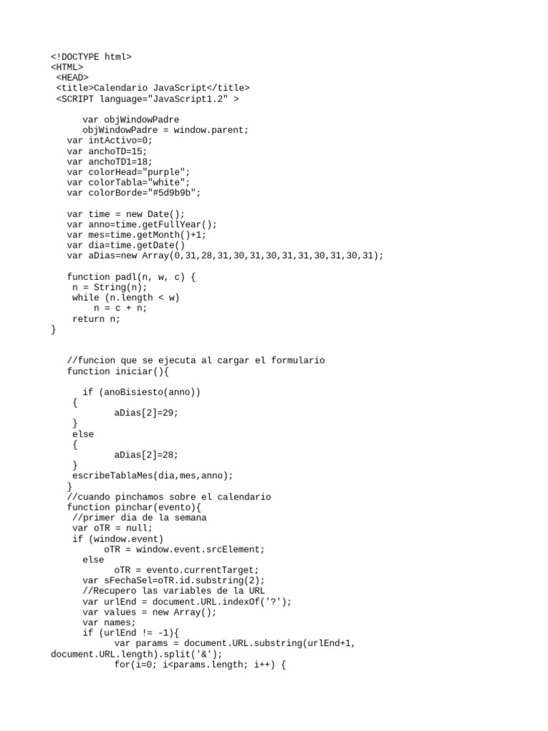 Calendario JavaScript Interactivo | PDF | Informática | Tecnología