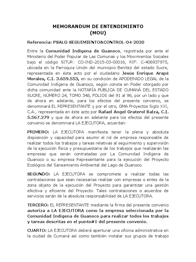 Memorandum de Entendimiento Mou Con Eprotel (Autoguardado) | PDF
