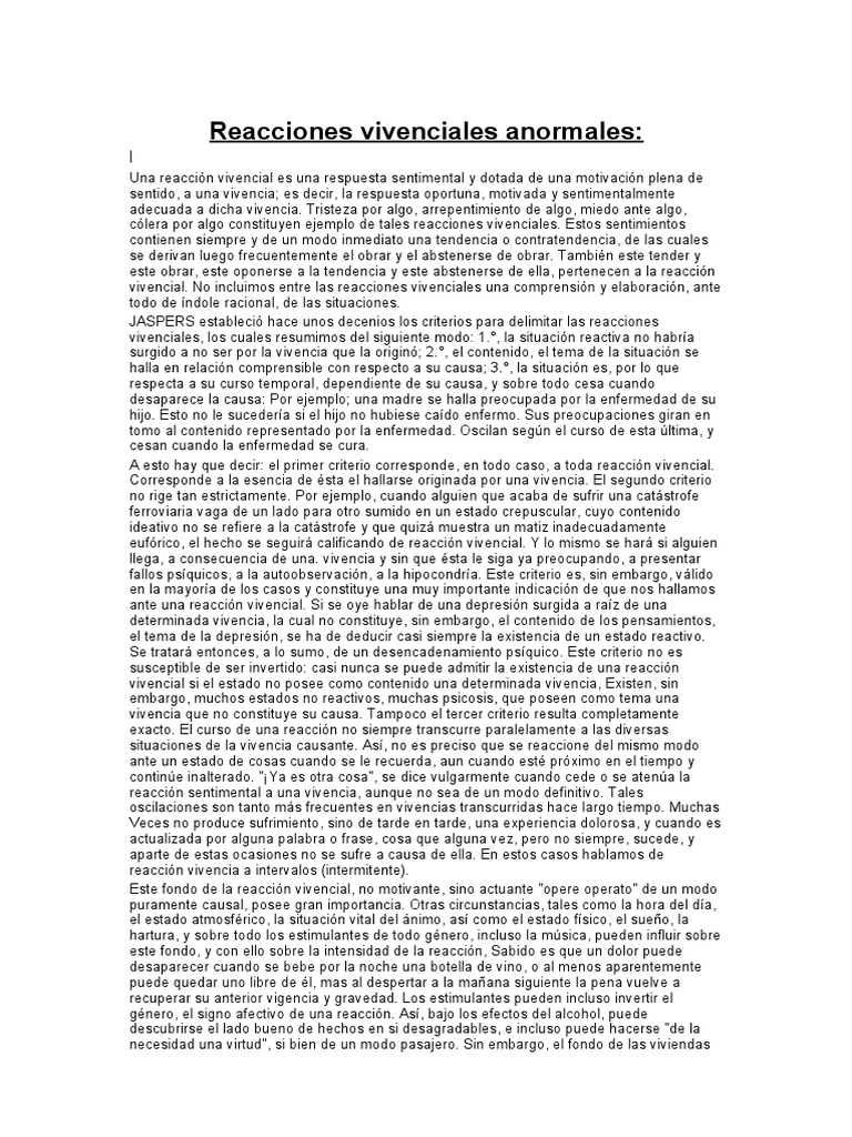 Reacciones Vivenciales Anormales | PDF | Neurosis | Depresión (estado ...