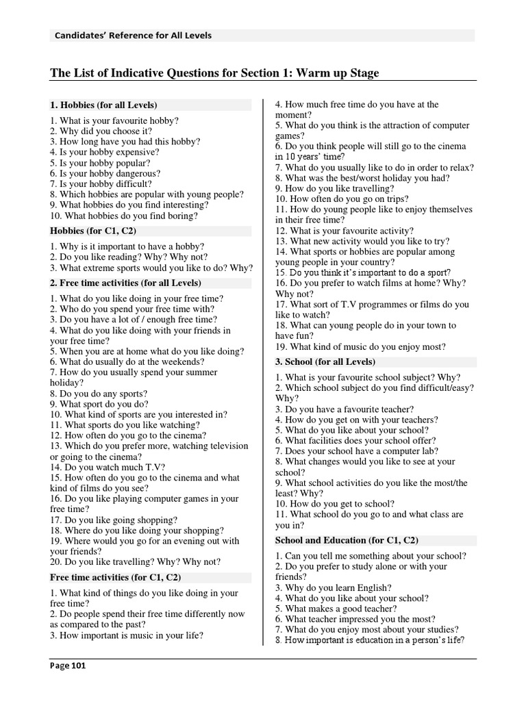 LRN Speaking Questions For Stage 1 | PDF | Schools