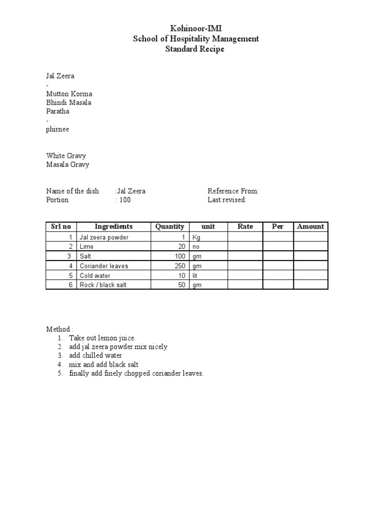 Practical Menu Week V | Download Free PDF | Cumin | Ginger