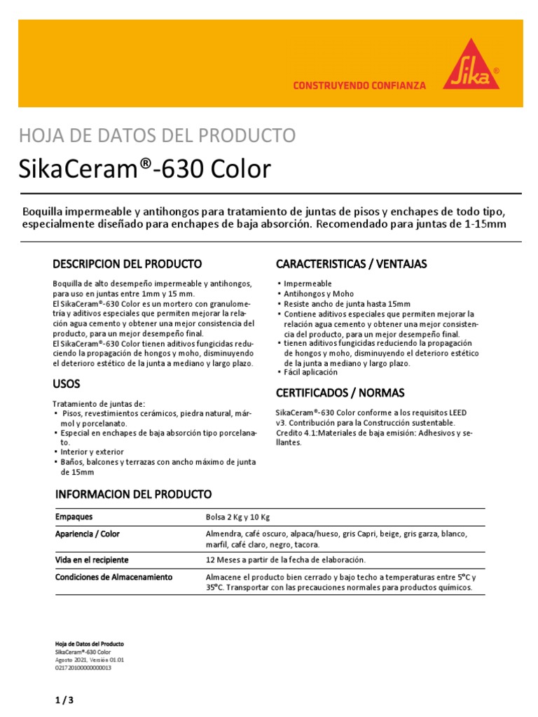 Sikaceram 630 Color | PDF | Agua | Materiales