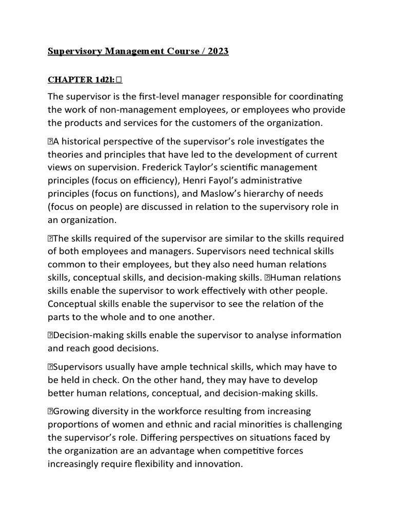 Supervisory Management Course Pdf Employment Psychology