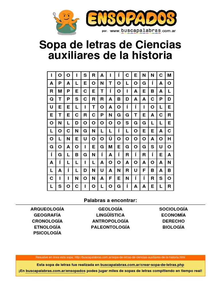 Sopa de Letras de Ciencias Auxiliares de La Historia | PDF | Science