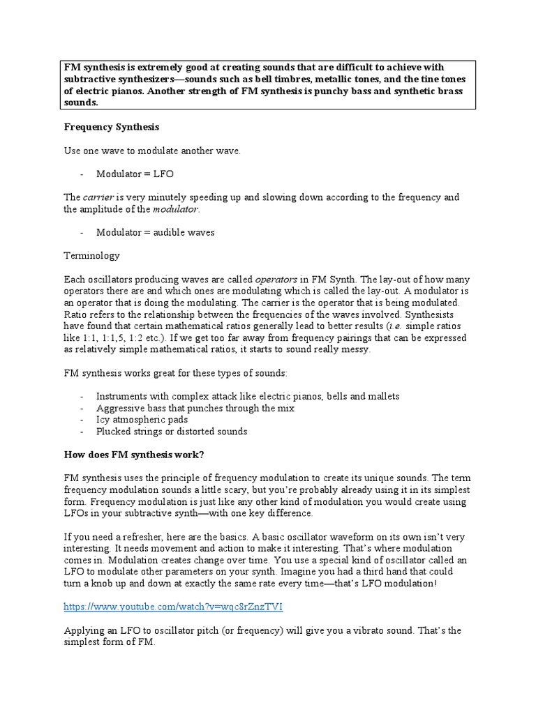Fm Synthesis Pdf Synthesizer Frequency Modulation