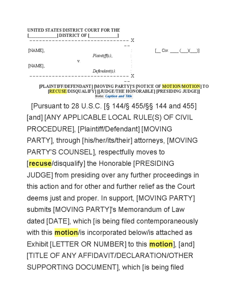 Motion To Disqualify | PDF | Judicial Disqualification | Common Law