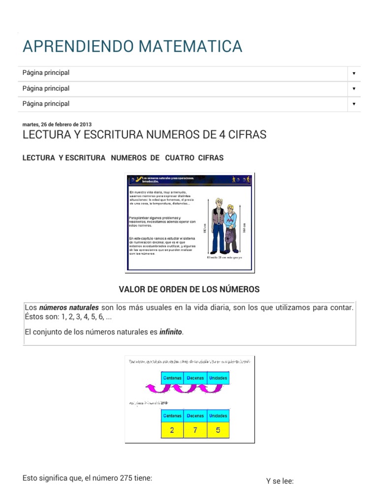 Lectura y Escritura de Números Cuatro Cifras | PDF | Notación ...