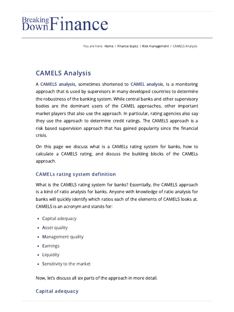 CAMELS Analysis - Breaking Down Finance | PDF | Market Liquidity | Market (Economics)