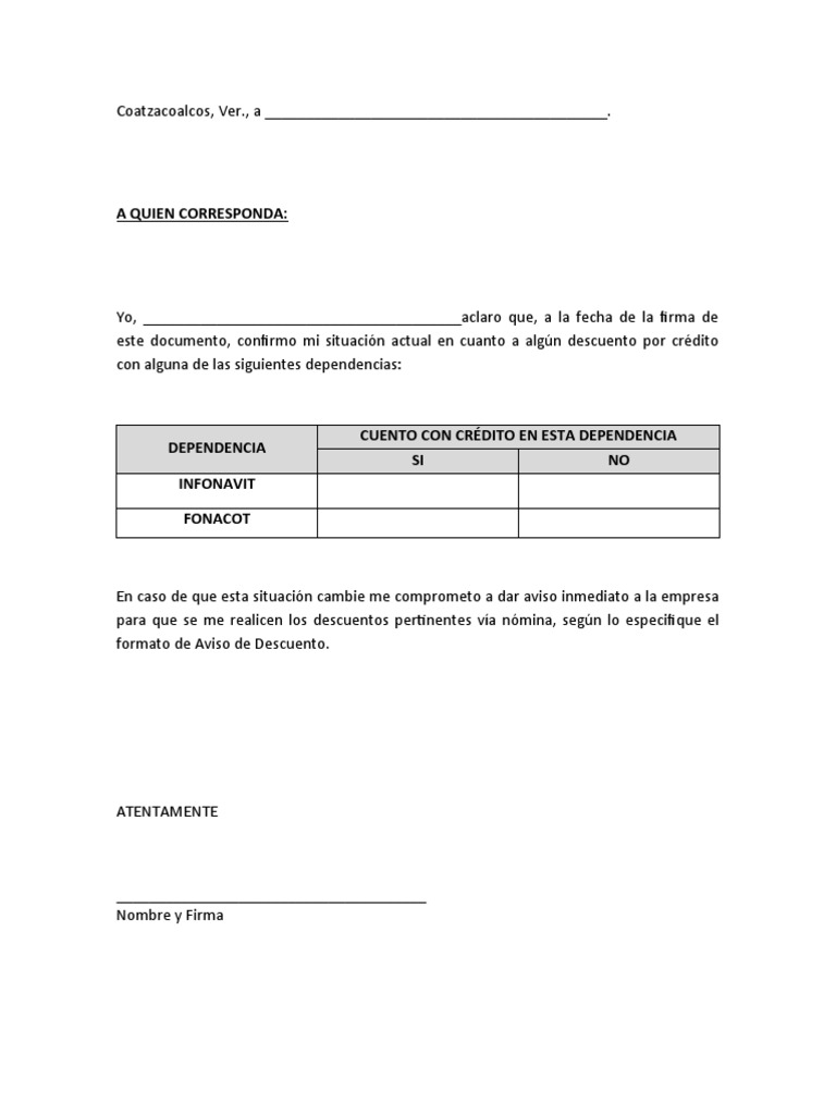 Carta de No Adeudo Infonavit y Fonacot | PDF | Finanzas y dinero | Derecho