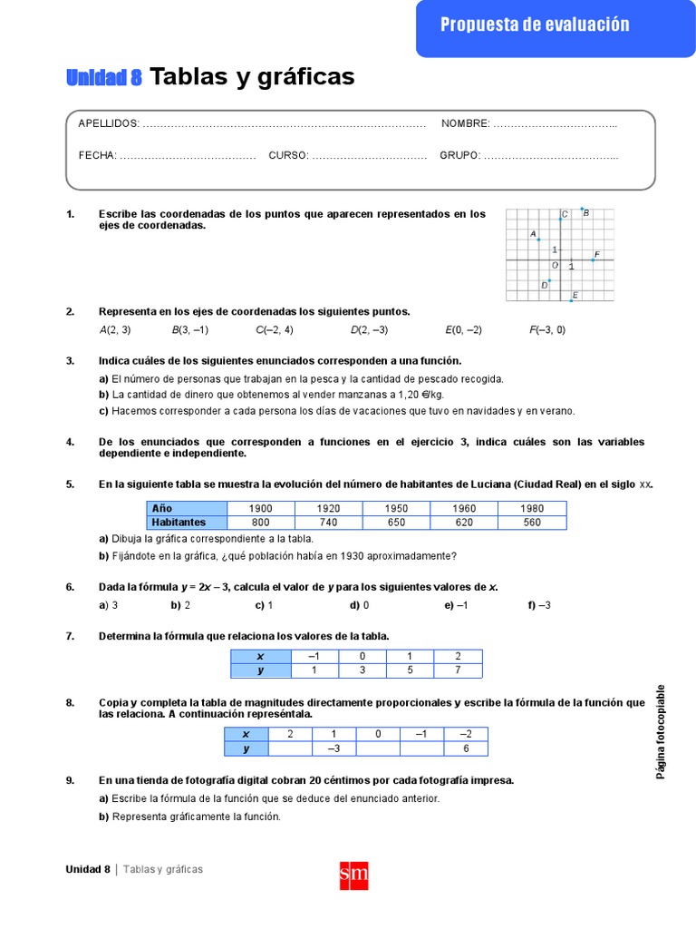 Propuesta Evaluacion Tema 8 Tablas y Graficas | PDF