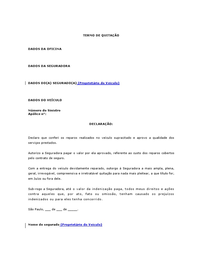Termo de Quitação Universal | PDF