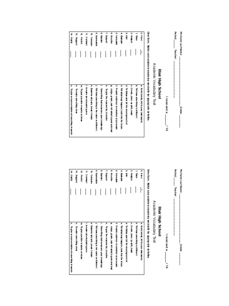 Academic Vocabulary Quiz | PDF | Reason | Vocabulary