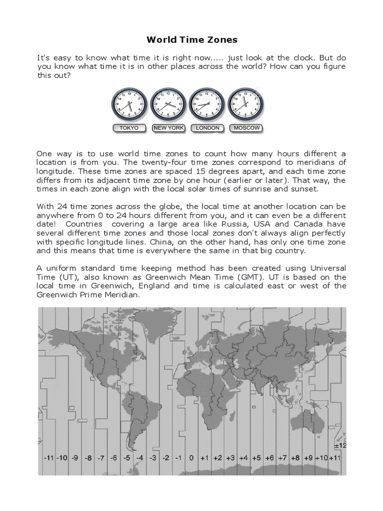 World Time Zones Explained for Students | PDF