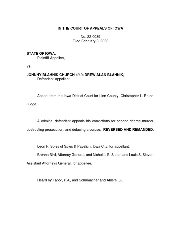 State vs. Johnny Church (Drew Blahnik) | PDF | Hung Jury | Verdict