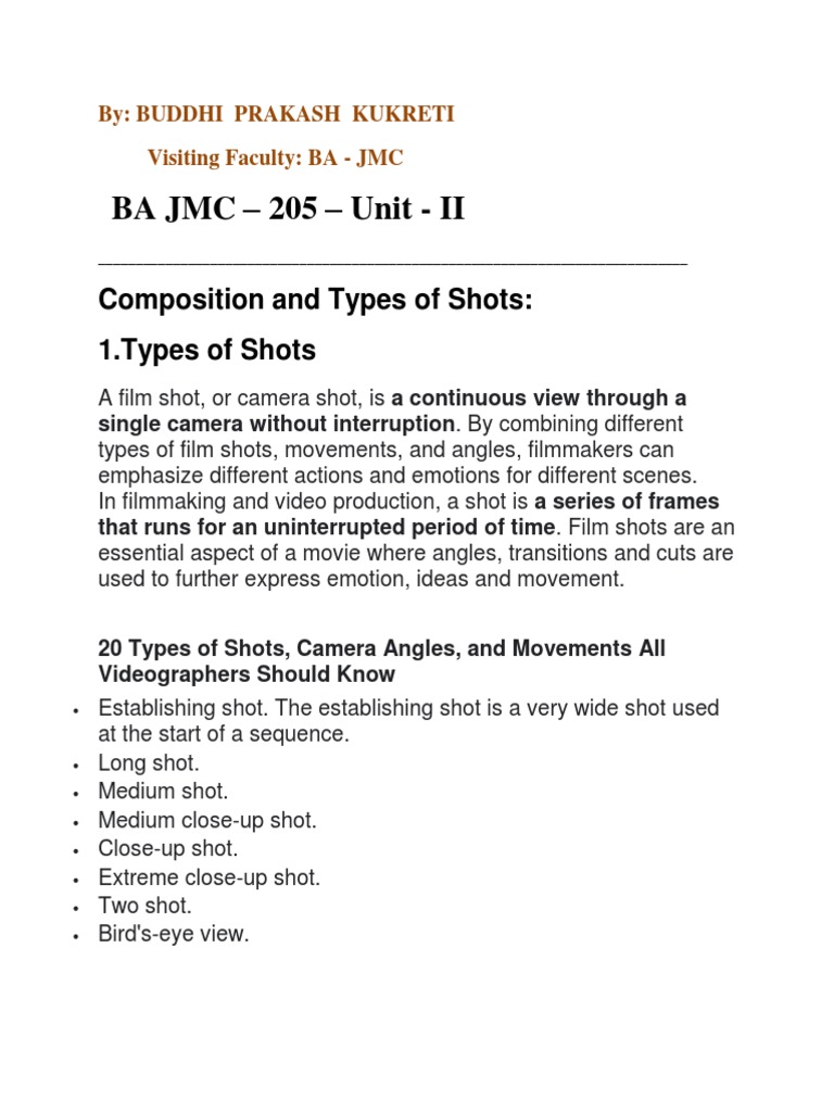 Shot Composition Techniques in Film | PDF | Composition (Visual Arts ...