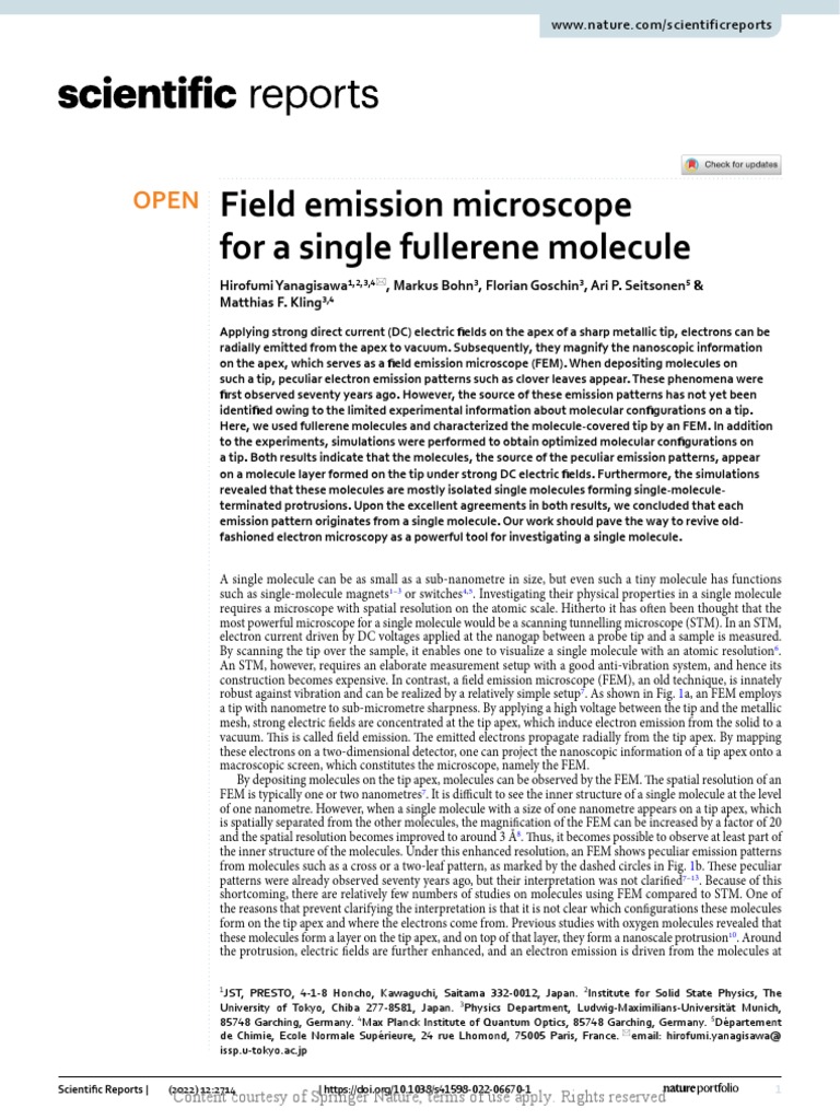 Field Emission Microscope For A Single Fullerene M | PDF | Microscope ...