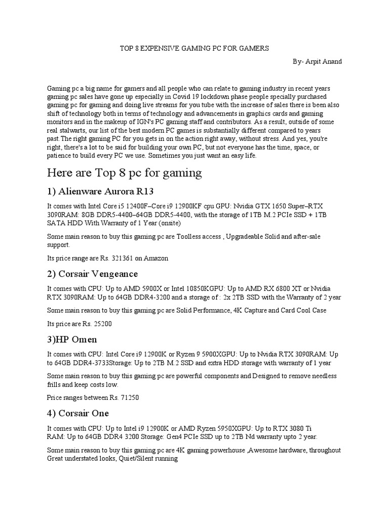 Top 8 Expensive Gaming PCs: A Comparison of High-End Desktops Featuring ...