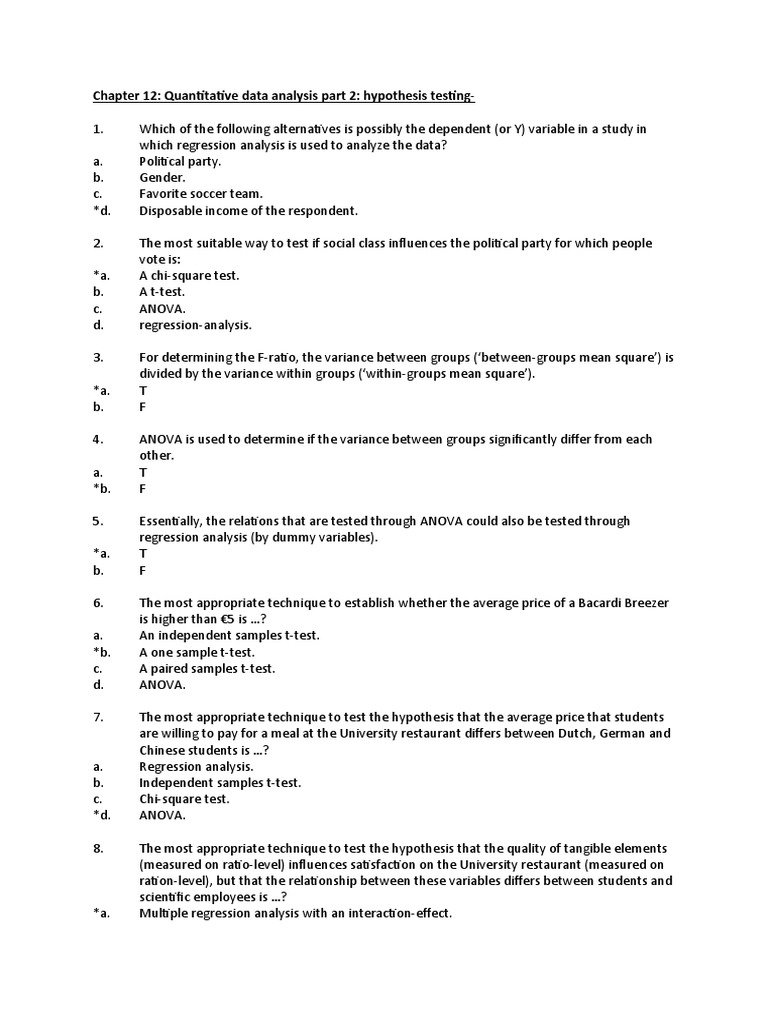 Chapter 12 Quantitative Data Analysis Part 2 Hypothesis Testing PDF